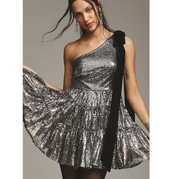 Anthropologie | Dresses | Geisha Designs Silver Sparkle Sequins ...
